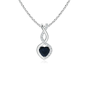 Angara Blue Sapphire Infinity Heart Pendant Necklace with Diamonds in Silver (4mm Blue Sapphire)