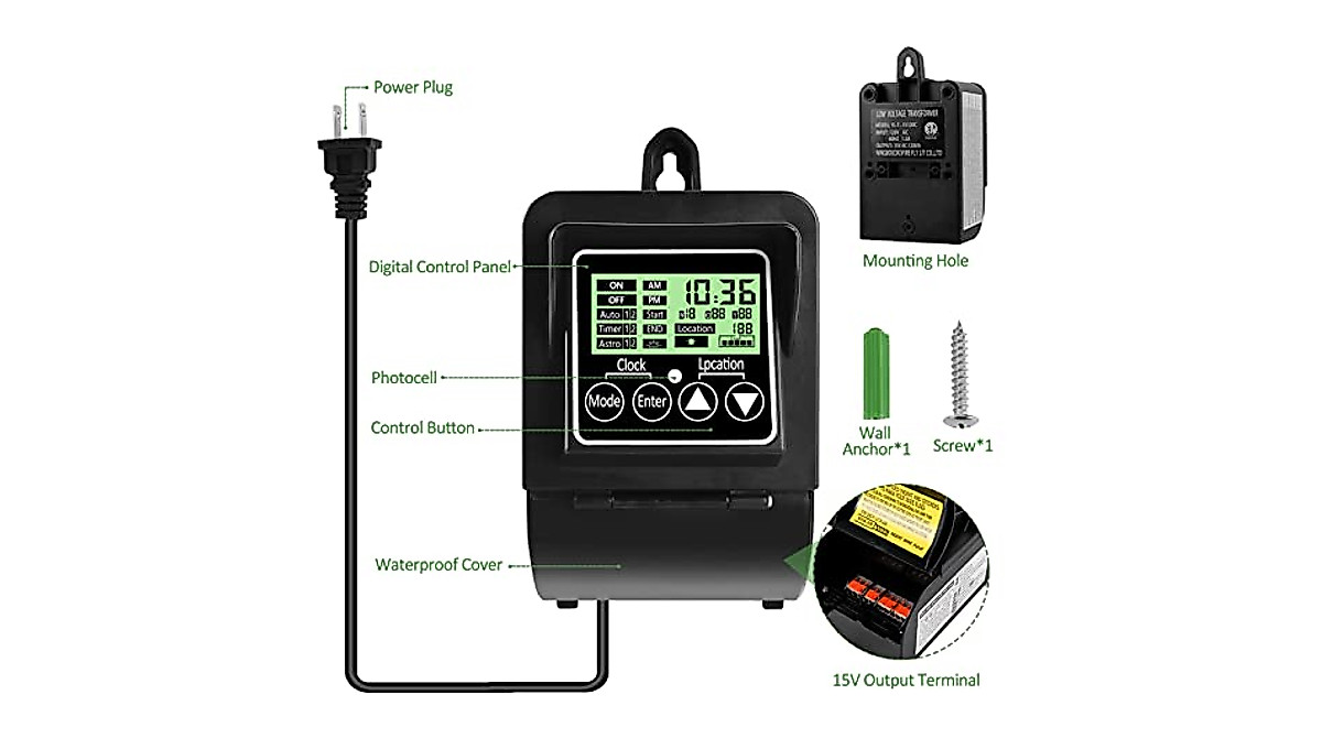 Solaroxy 120W Outdoor Low Voltage Landscape Lighting Transformer with ...