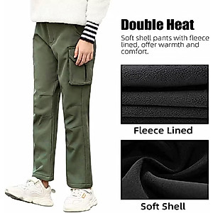 Anyanmoutn Kids Boys Fleece Lined Hiking Pants, Hiking Snow Ski Pants Boys Waterproof Winter Warm Outdoor Insulated Softshell Pants
