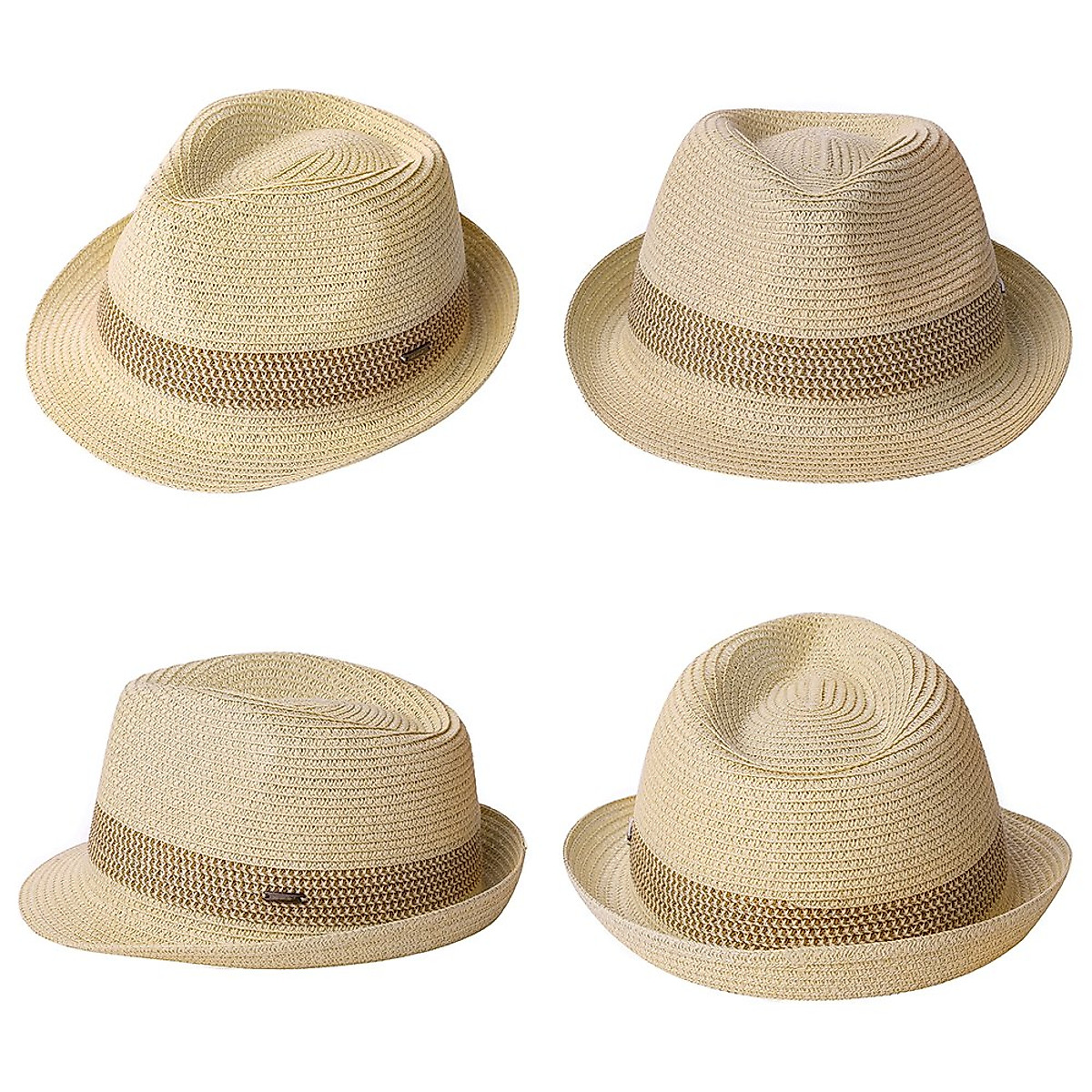 Fancet Extra Large XL Men Women Packable Straw Fedora Panama Sun Summer Beach Derby Hat Cuban Trilby Nature Beige