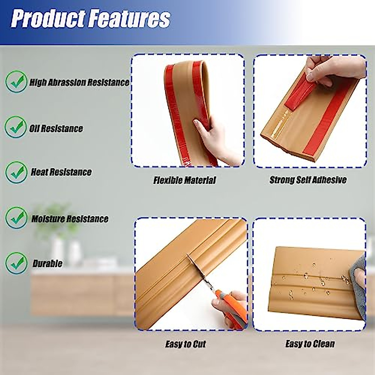 Youyis Flexible Baseboard Molding Trim,4 inch(W) *16.4 ft(L) Peel and Stick Rubber Wall Base Molding Trim, Self Adhesive Soft Foam Wall Baseboards Moulding Trim for Wall Base Cove Base.(Brown)