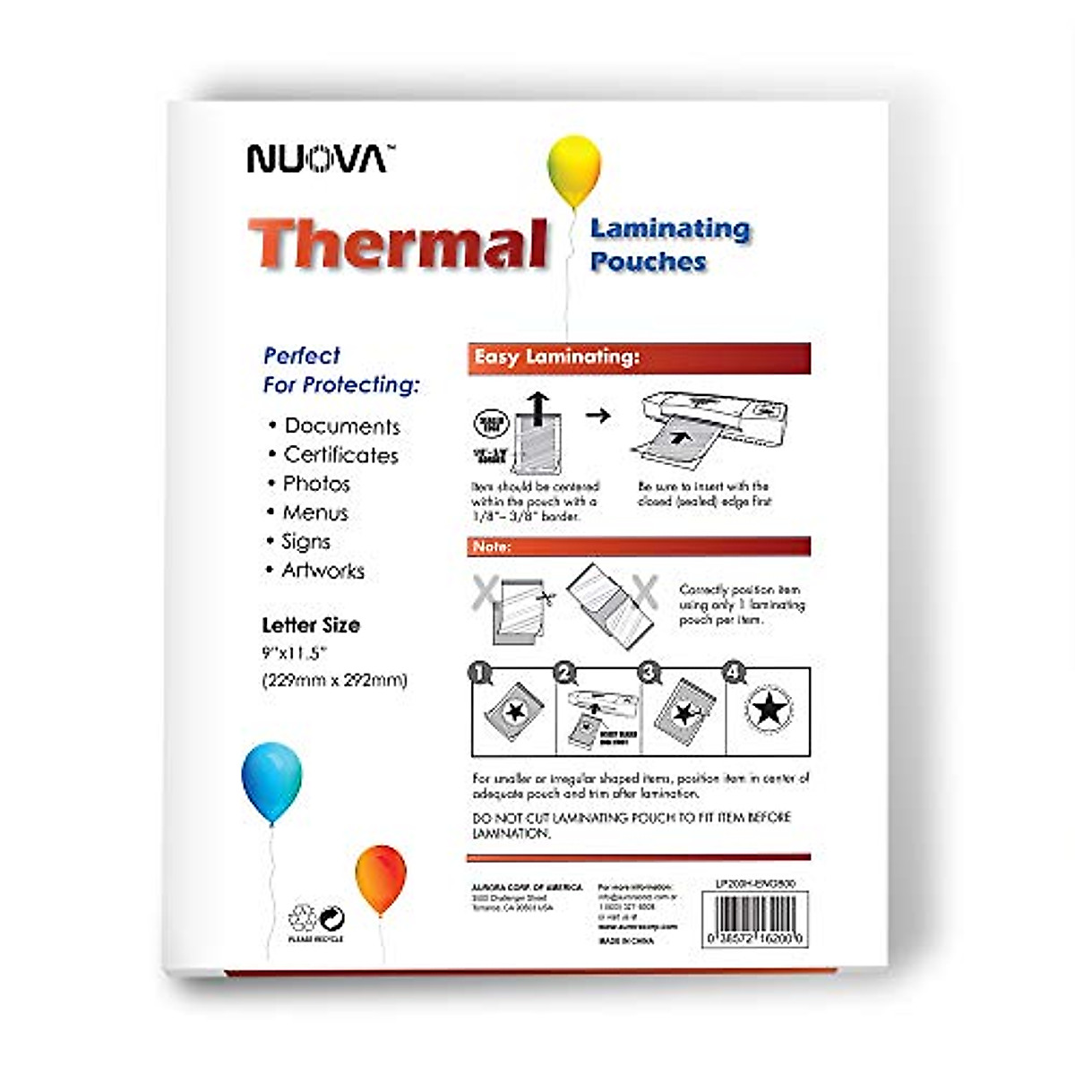 Nuova Premium Thermal Laminating Pouches, 9" x 11.5"/Letter Size/3 mil, 200 Pack (LP200H) & Premium Thermal Laminating Pouches 9" x 11.5", Letter Size, 3 mil, 100 Pack (LP100H)
