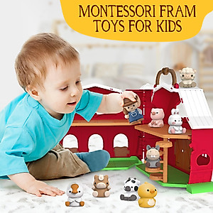 AuroTops Toys for 1 2 3 Years Old Boys and Girls, Big Barn Toy with Farm Animal, Preschool Montessori Toy, Farm Pretend Playset with Big Red Barn & Farmer, Easter Gift Toy for Toddlers