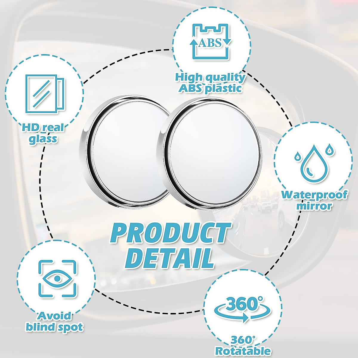 Frienda 6 Pcs 2" Blind Spot Blind Side Mirrors, Convex 360° Wide Rear View Mirrors for Car SUV and Truck(Cute Style)