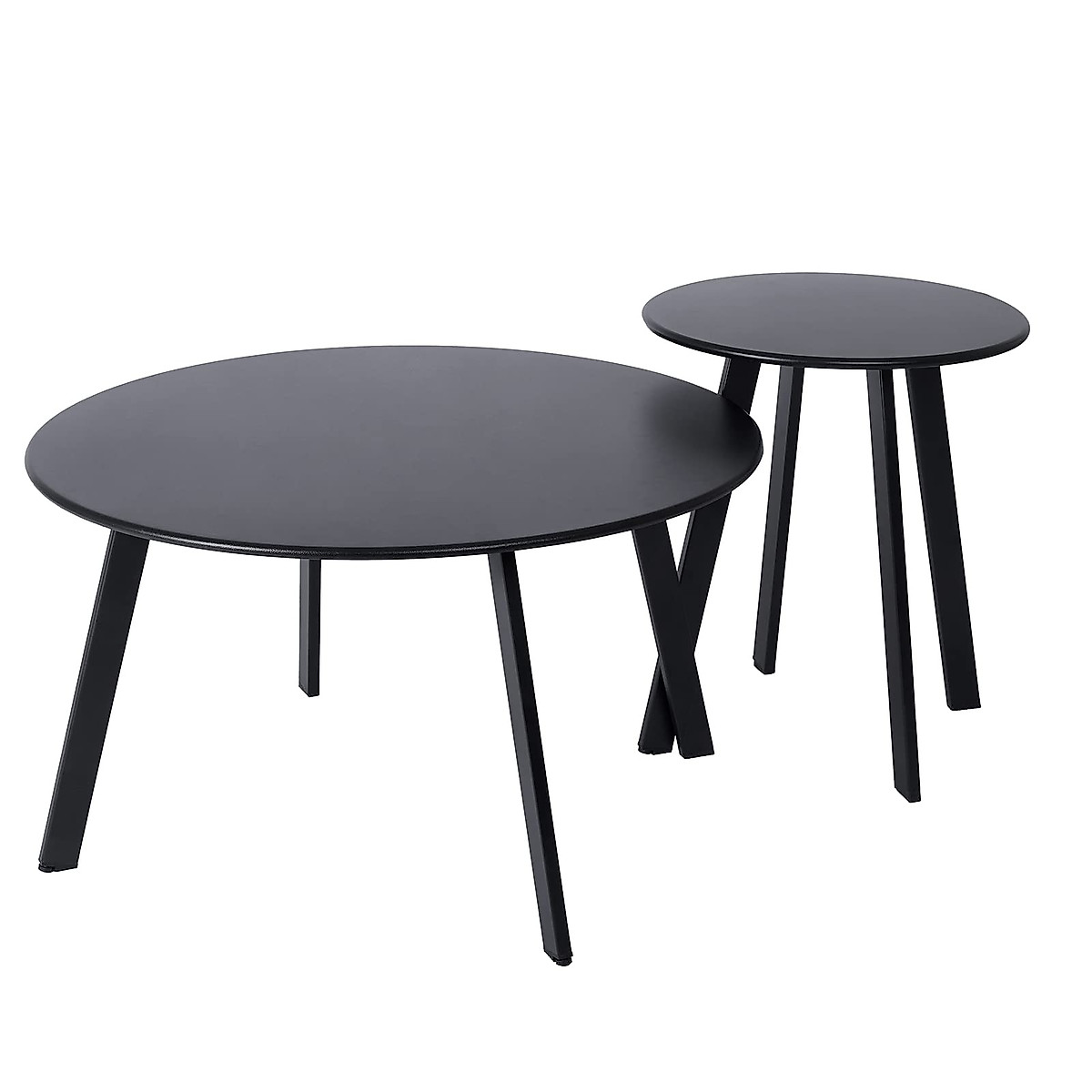 juserox Patio Outdoor Coffee Table Set of 2 - Weather Resistant Outdoor Round End Table Modern Coffee Tables for Living Room Balcony Home Office (Black)