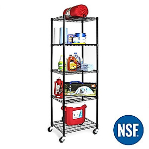 Seville Classics UltraDurable Heavy Duty NSF Solid Steel Wire Rack Storage Unit Organizer for Garage, Warehouse, Office, Restaurant, Classroom, Kitchen, 5-Tier Shelving, 24" W x 18" D, Black, 10 Count