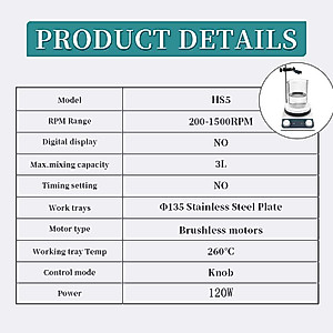Lab 260℃/ 500℉ Magnetic Stirrer Hot Plate 3L Magnetic Mixer 5in Hotplate Knob Control 50-1500RPM | Support Stand,Stir Bar Included(Non Digital)