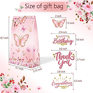 LWBDD Butterfly Candy Gift Bags 24 Pieces Pink and Purple Bags Rainbow Party Decorations Butterfly Supplies for Birthday Party Paper Gift Bag with 24 Stickers For Valentine's Day & Easter