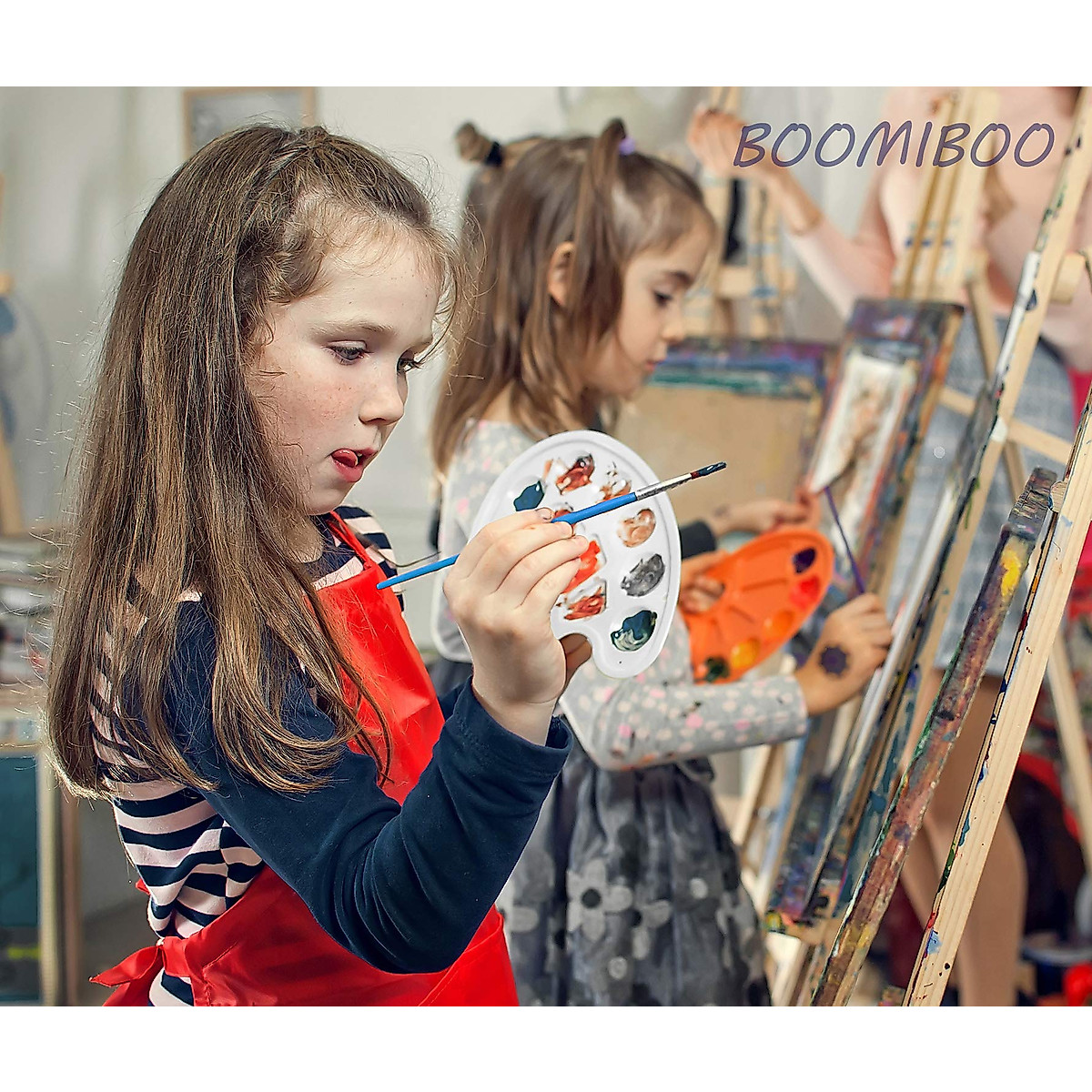 BOOMIBOO Paint Tray Palettes Plastic Pallets with Thumb Hole for Kids,Adults,Students to Acrylic Oil Watercolor Craft Supplies DIY Art Painting,3 pcs