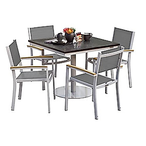 Oxford Garden Travira Armchair - Titanium Sling - Tekwood Natural Arm Caps - 4 Pack