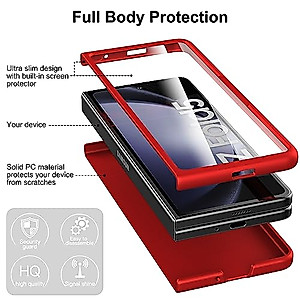 redluckstar Case for Samsung Galaxy Z Fold 5,Thin Slim Fit Matte PC with Non-Slip Built in Screen Protector Full-Body Protection Built in Screen Protection Phone Cover for Galaxy Z Fold 5 (Red)