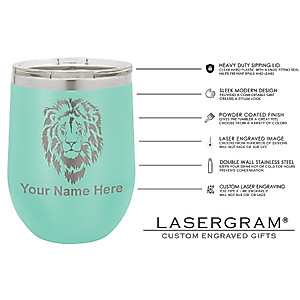 LaserGram Double Wall Stainless Steel Wine Glass Tumbler, Zodiac Sign Libra, Personalized Engraving Included (Teal)