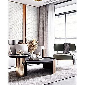 Fiula Gold and White Geometric Wallpaper Peel and Stick Wallpaper Hexagon White Wallpaper 17.3”×78.7”Decorative Shelf Drawer Liner Roll Waterproof