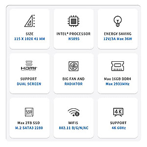 Beelink New 11 Generation Intel N5095 Processor (up to 2.9GHZ), Mini PC,Mini Computer with 8GB DDR4 RAM/ 256GB M.2 SATA SSD, Supports Extended HDD & SSD/4K 60FPS/Dual HDMI/ WiFi5 /BT4.0,W11 pro