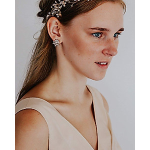 SWEETV CZ Cluster Bridal Wedding Bridesmaids Earrings, Crystal Stud Earrings for Women, Silver,Suitable for Ages 15+