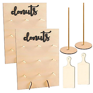 Generic 6 Pack Donut Stand Set Includes 2 Donut Wall 2 Donut Display Stand 2 Donut Board, Doughnut Wall, Decorative Doughnut and Bagel Holder for Birthday, Wedding, Baby Shower, Party, Wood