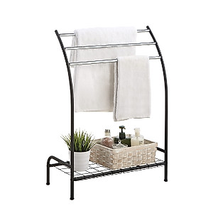 SunnyPoint Freestanding 3 Hanging Bar Towel Rack with Bottom Shelf (WHT)