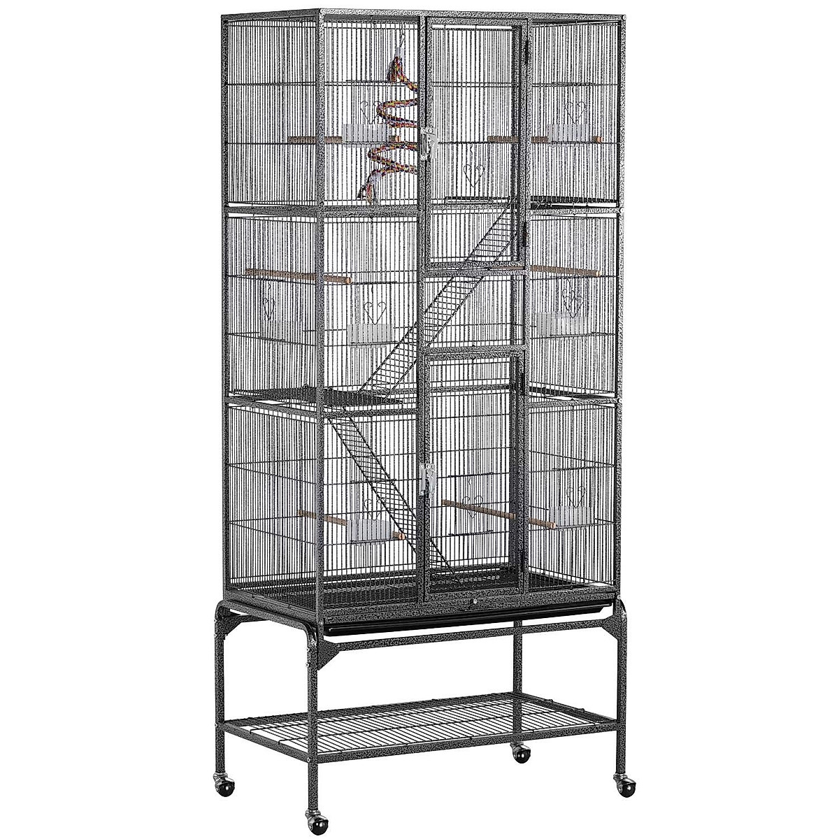Yaheetech 69-Inch Extra Large Wrought Iron 3 Levels Ferret Chinchilla Sugar Glider Squirrel Small Animal Cage with Cross Shelves and Ladders, Black