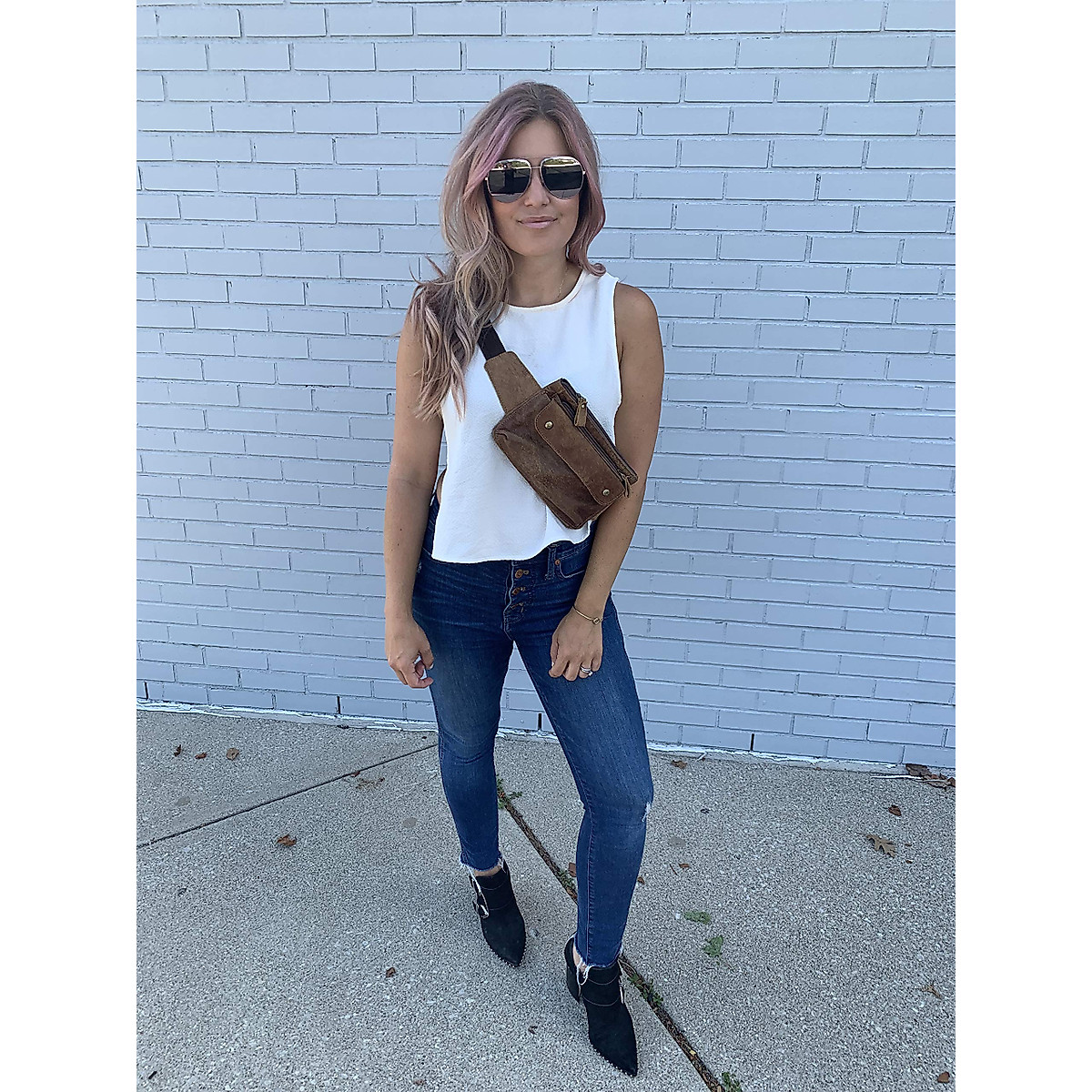 Fanny Pack Genuine Leather Belt Bag for Women or Men