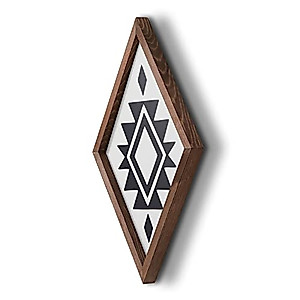 Mokof Farmhouse Home Wall Decor - Wood Geometric Diamond Frame Wall Hanging for Bedroom Living Room, Boho Wall Art Prints on Wood (Not Print Paper) , 10.6 x 17 Inches (White)