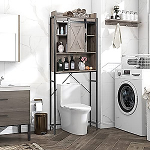 Puluomis Over The Toilet Storage Cabinet - 4-Tier Bathroom Organizer Over The Toilet with 3 Positions Adjustable Shelf Shelves - Over The Toilet Bathroom Rack with Sliding Door