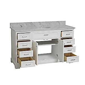 Kitchen Bath Collection Aria 60-inch Single Bathroom Vanity (White/Carrara): Includes White Cabinet with Authentic Italian Carrara Marble Countertop and White Ceramic Sink