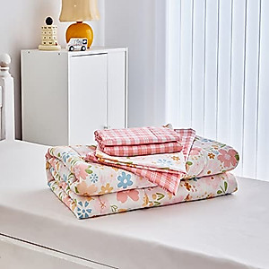 Joyreap 4 Piece Cotton Toddler Bedding Set for Girls, Pink Flowers Design, Soft n Breathable Cotton Toddler Comforter Set, Includes Quilted Comforter, Fitted Sheet, Top Sheet, and Pillow Case