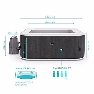 Wave Spa Pacific 2-4 Person Square Inflatable Hot Tub, Fast Heating Portable Outdoor Hot Tub Spa with 95 Massaging Air Jets, Protective Cover, Pump and Integrated Filters in Gray Wood Print