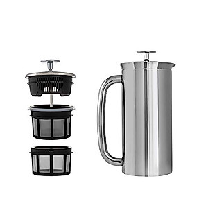 ESPRO P7 French Press - Double Walled Stainless Steel Insulated Coffee and Tea Maker (Polished Stainless Steel, 18 Ounce) Set of 4 Coffee Tasting Cups (White, 10 Ounce)