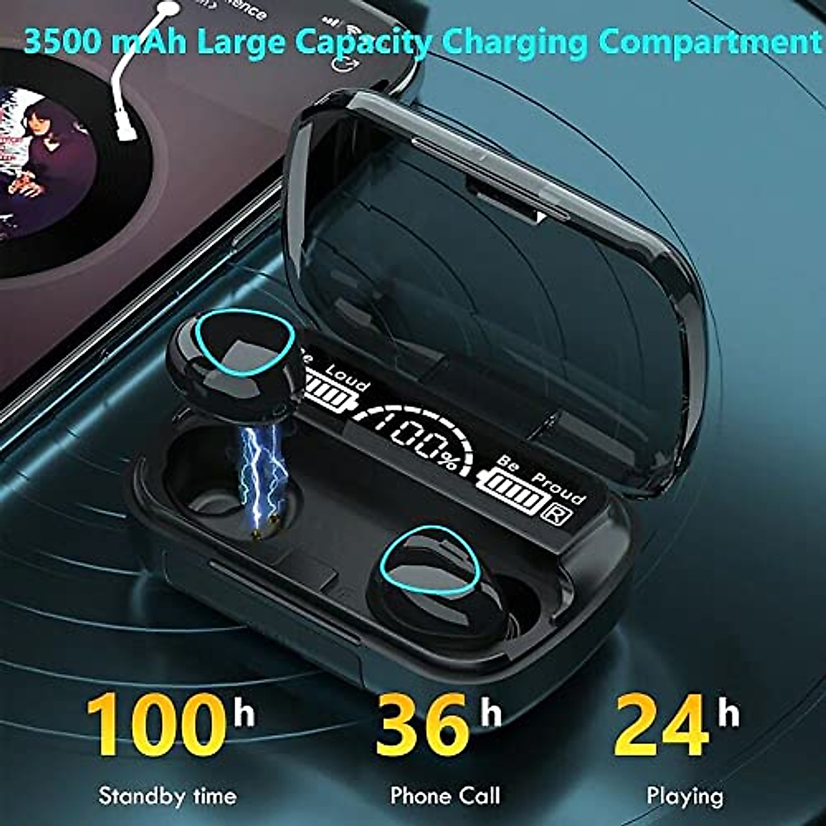 LELEBEAR TWS Bluetooth 5.1 Earphones 3500mah Waterproof Charging Box Ipx7 Waterproof Noise Cancelling Sports Touch Control Wireless Earphones (Dark Green)