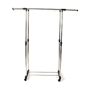 Vasitelan Rolling Clothes Rack on Wheels, Stainless Steel Clothing Rack for Hanging Clothes, Garment Rack (Style 1)