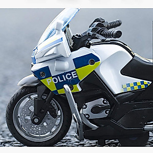 Gilumza Pull Back Motorcycle Toys, Tiny Gift with Music Lighting, Police Motorcycles Toy for Boys Kids Age 3 4 5 6 7 8 Year Old (White)