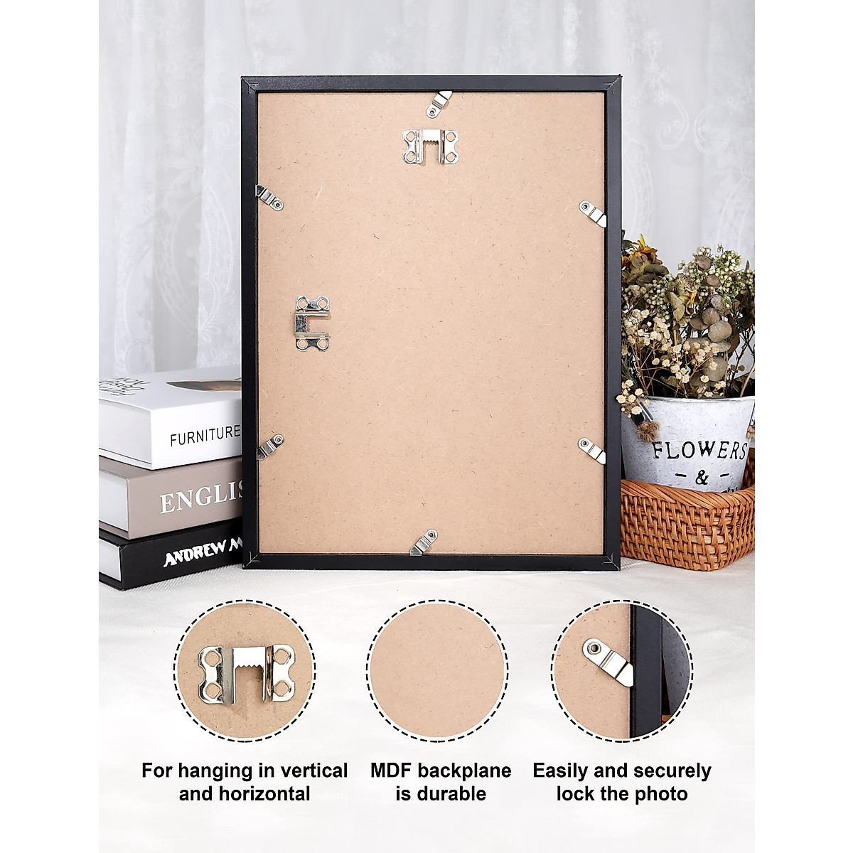 Annecy 16x20 Picture Frames (4 Pack, Black), Composite Wood Photo Frame, For Pictures 11x14 with Mat or 16x20 Without Mat for Wall Mounting, Rustic Simple Home Office Decor