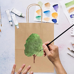 100 Pack 8x4.75x10 Inch Medium Brown Paper Bags with Handles Bulk, Joybe Kraft Paper Gift Bags for Birthday Party Favors Grocery Retail Shopping Business Goody Craft Blank Sacks (Plain Natural 100pcs)