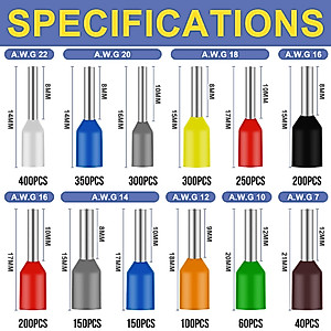 Haisstronica Ferrule Crimping Tool Kit AWG 23-7 Wire Ferrules Crimper with 2500pcs Wire End Terminals AWG 22-7 and Wire Stripper
