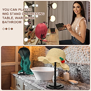 8 Pieces Wig Holder Wig Head Stand Wig Stand for Styling, 13.8 Inch Wigs Portable Hat Display Stand Travel Wig Holder for Multiple Wigs Practice Hat DIY Stand Head Stand Non Slip Stable (Black)