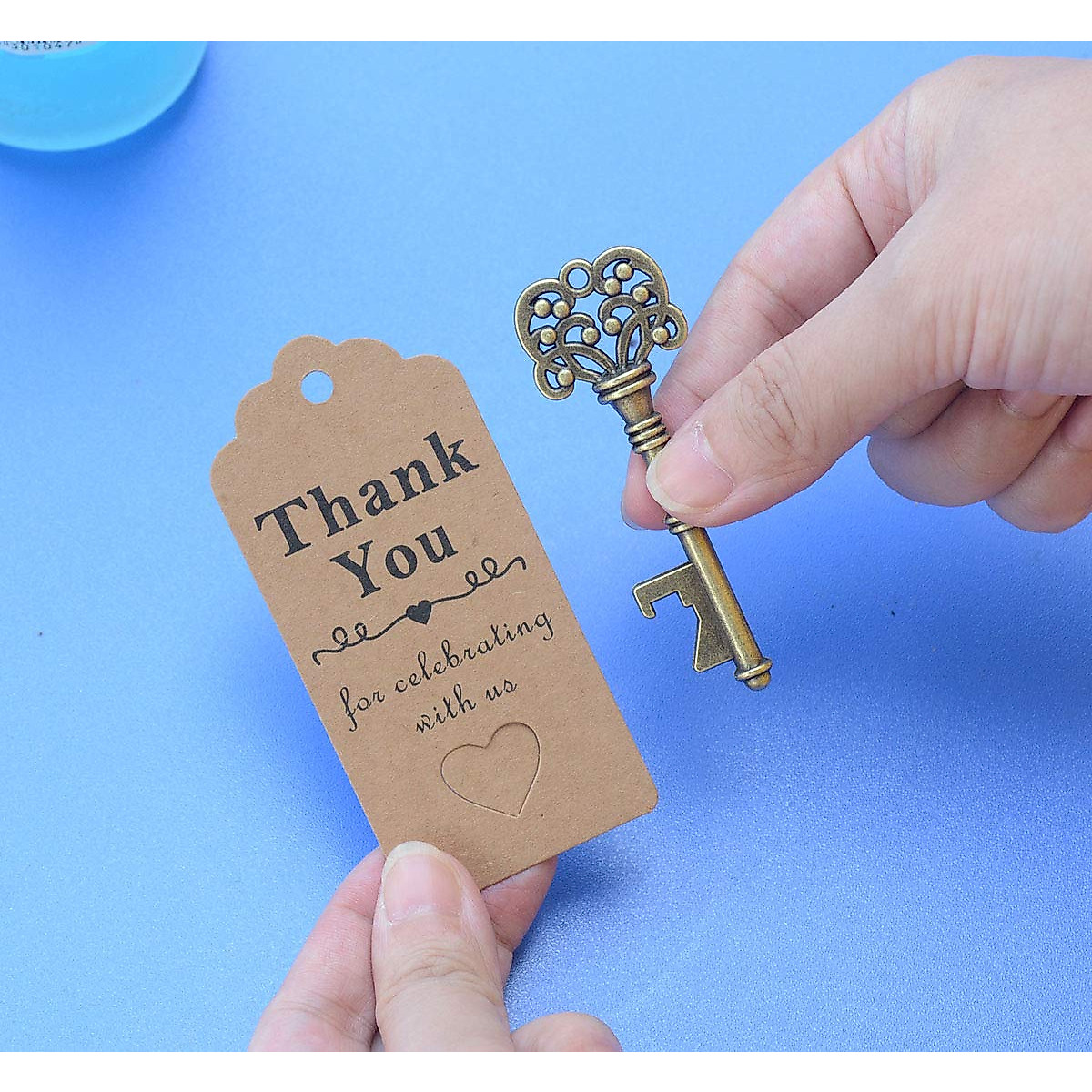 50 Pcs Bronze Skeleton Key Beer Bottle Opener With 100 Pcs Thank You Card and 98 Feet Hemp Rope for Wedding Party Favors (50pcs Bronze)