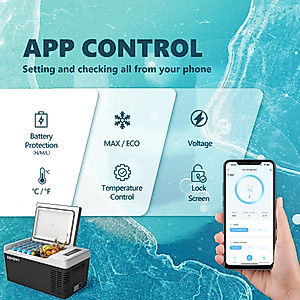 EUHOMY 12 Volt Refrigerator, 19QT(18L) Compressor Electric Cooler APP Control, Car Fridge -4℉~68℉, Portable Refrigerator 12/24V DC 110-240V AC, Portable Freezer for Camping, Travel, Boat