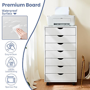 NEWBULIG Drawer Chest Storage Organizer, Mobile File Cabinet Wood Dresser Printer Stand for Home Office Study, 7-Layers, White