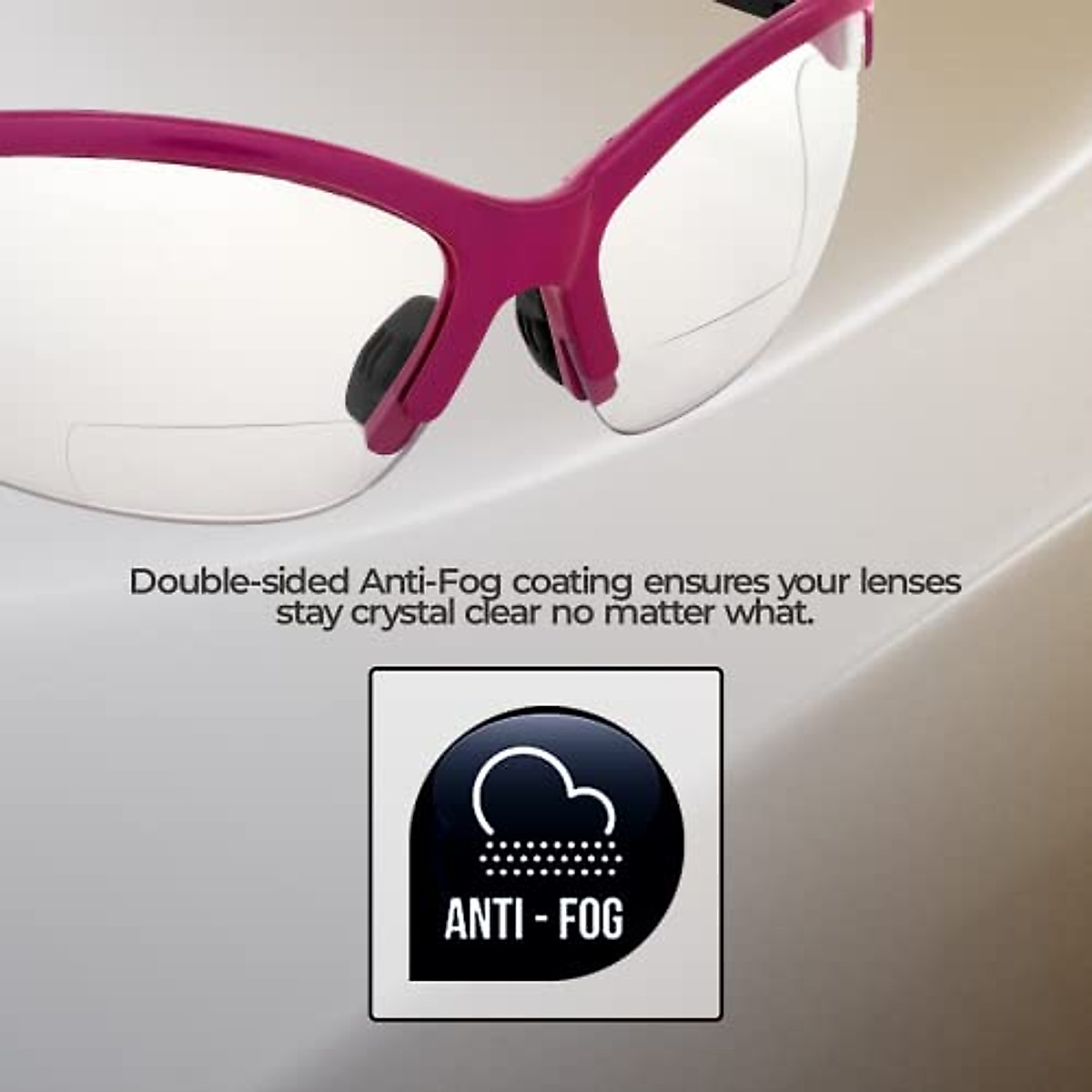 Global Vision Eyewear Cougar Bifocal Women's Safety Glasses Dark Pink Nylon Frame Clear Lenses (Pink 1.50)