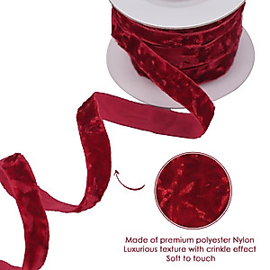 HUIHUANG Red Velvet Ribbon 3/8" Crushed Velvet Ribbon for Christmas Tree Ornaments, Gift Wrapping, Wreath Decoration, Invitations, Holiday Home Decor, Bows -10 Yards