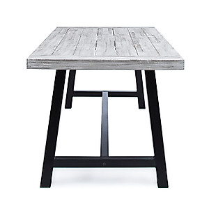 GDFStudio Outdoor Acacia Wood Dining Table, Sandblasted Light Gray