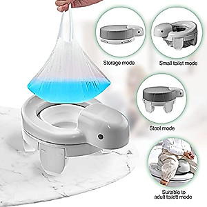 Potty Training Seat for Toddler - 3-in-1 Portable Kids Travel Potty, Foldable Toilet Training Seat for Indoor Outdoor with 20 Disposable Bags, Also Suitable for Toilet Seat
