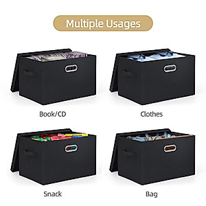 BinWhiz Storage Bins with Lid, Fabric Cube Bins Organizer Basket, Foldable Storage Box Containers with Handles for Closet Shelf Home Office Utility Room, 2-Pack (Small Size: 15x11x8.3 Inch, Black)