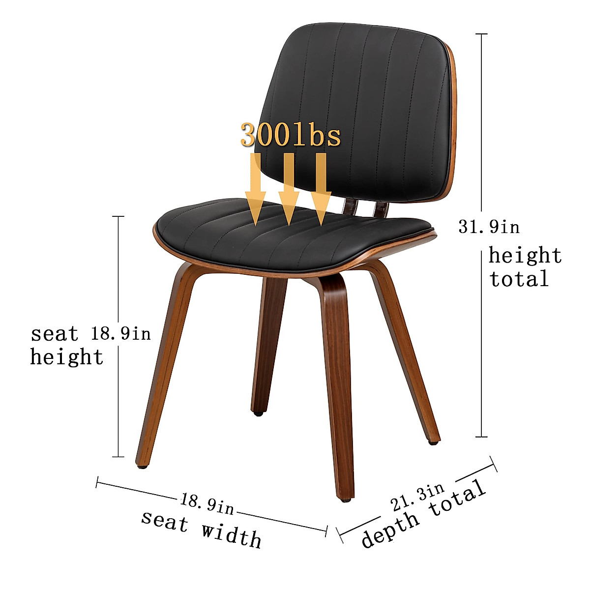 LUNLING Mid Century Modern Dining Chairs,Retro Black Faux Leather Chairs,Walnut Bentwood Upholstered Seat Wood Legs Side Chairs Adjustable Foots for Kitchen Dining Room Chairs, Set of 4