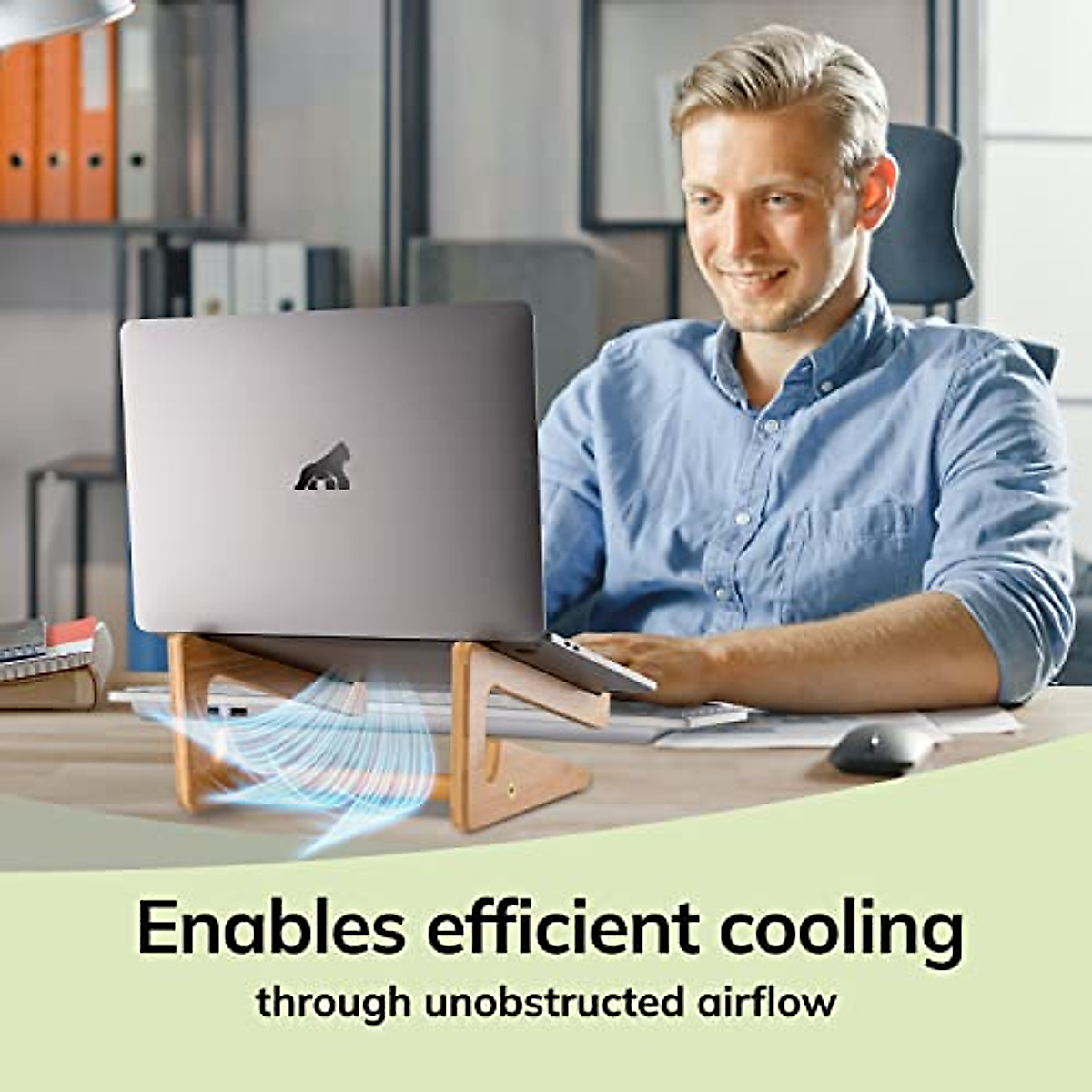 MY FAT GORILLA - Wooden Laptop Stand, Ventilated Laptop Holder, Bamboo Laptop Stand Universal Lightweight Ergonomic, Notebook Stand Compatible with 10-15'', MacBook Laptop Desk Stands