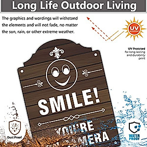 2 Pack Smile You're On Camera Signs Video Surveillance Signs 12 x 8 Inches Home Business Driveway Alert CCTV Security Camera Warning Signs Metal Reflective Rust Aluminum Indoor or Outdoor Use