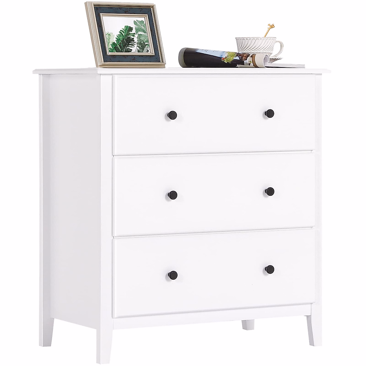 Hasuit White Dresser for Bedroom, 27.5''W Dresser with 3 Drawers, Modern Chest of Drawers, Large Capacity Solid Wood Dresser, Storage Cabinet for Bedroom, Hallway (Modern White)