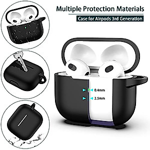 R-fun AirPods 3rd Generation Case Cover with Cleaner kit and Earbuds Hook Cover (2Pairs),Soft Silicone Protective Case for Apple AirPods 3 2021- Black