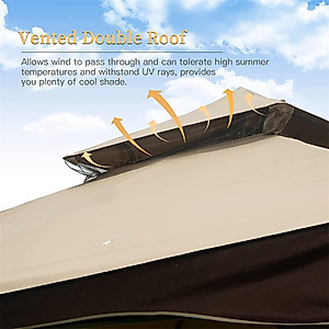 10'x13' Gazebo, Outdoor Gazebo with Mosquito Netting, Metal Frame Double Roof Soft Top Patio Gazebo Canopy Tent for Deck Backyard Garden Lawns (Khaki)